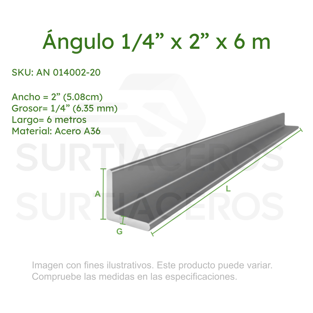  ngulo 1 4 X 2 X 6MTS Acero A36 Surtiaceros