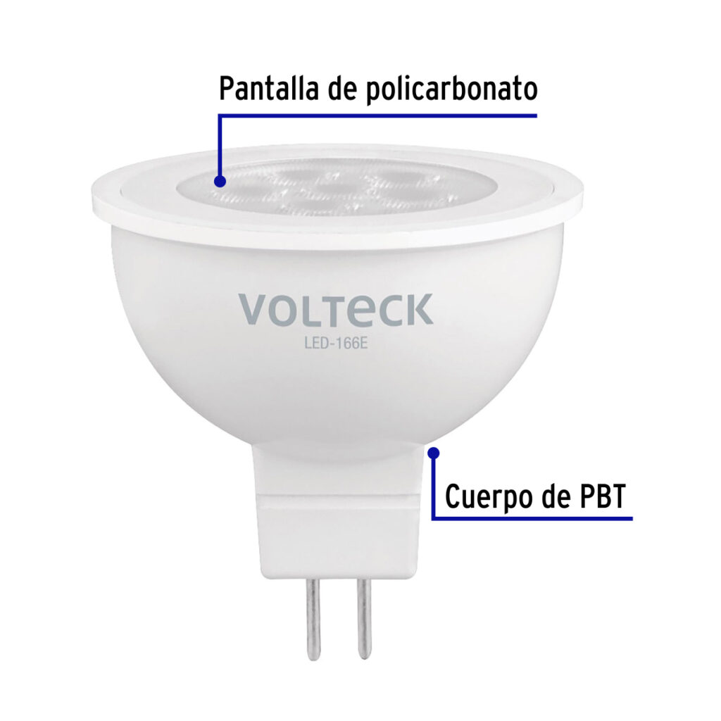 Lámpara de LED 6 W tipo MR 16 base GU5.3 luz de día VOLTECK – Surtiaceros