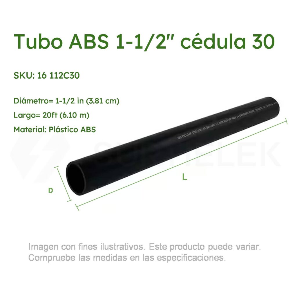 Tubo ABS Negro 1-1/2″ X 20Ft Cédula 30 – Surtiaceros