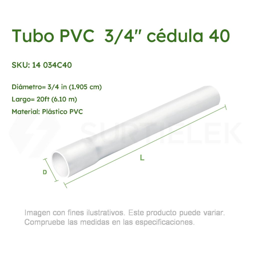 Tubo PVC Hidráulico Blanco 3/4″ Cédula 40 x 20ft – Surtiaceros