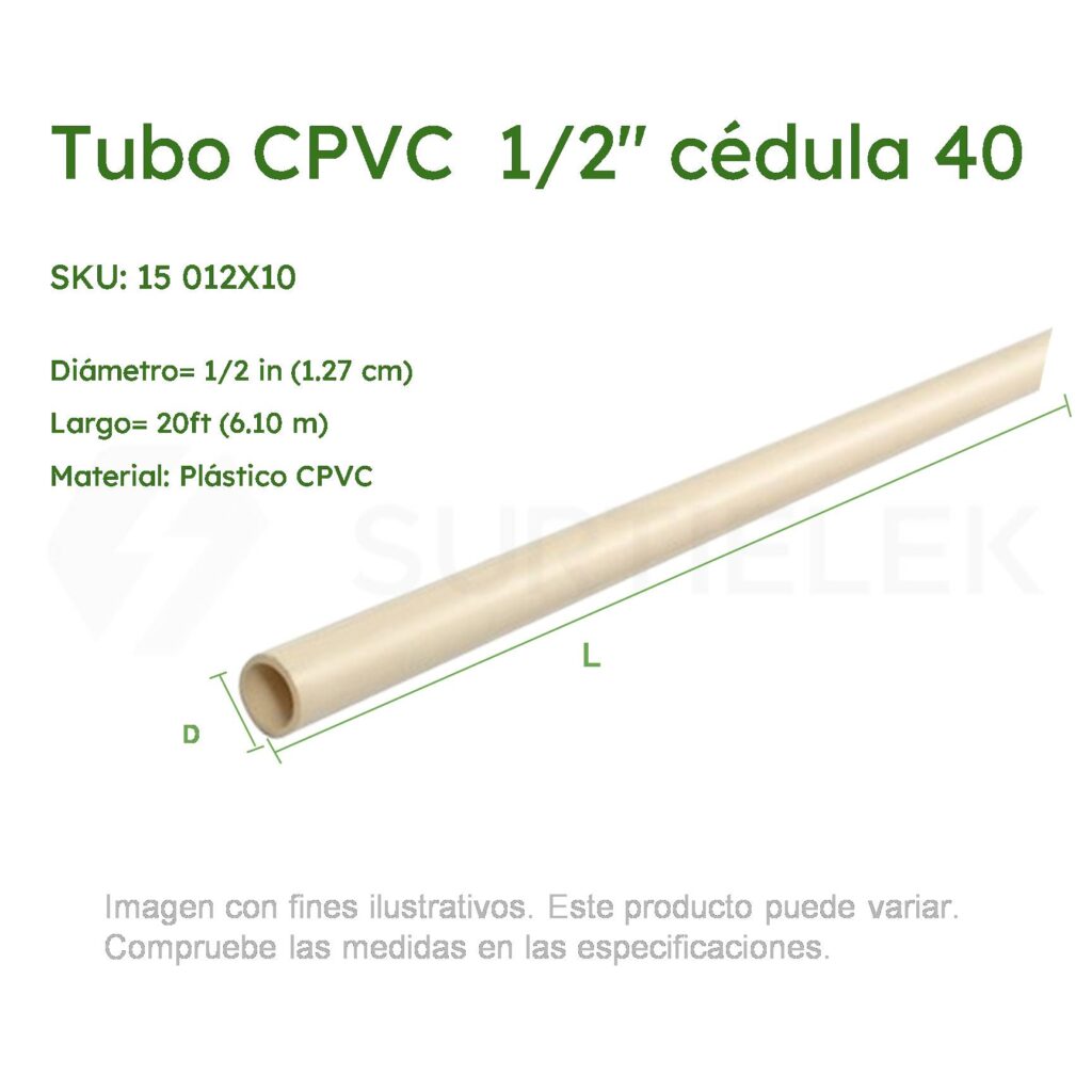 Tubo CPVC Hidráulico Amarillo 1/2″ x 6.10 m – Surtiaceros