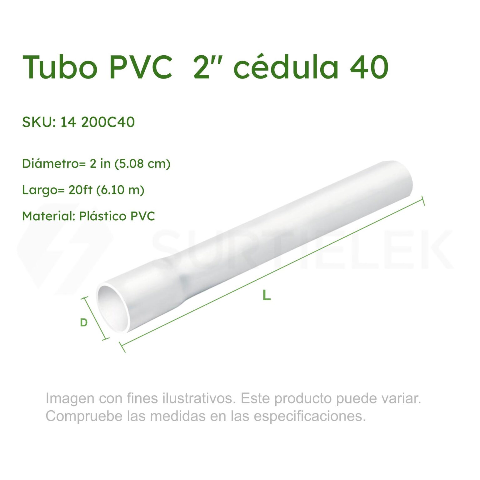 Tubo PVC Hidráulico Blanco 2″ Cédula 40 x 20ft – Surtiaceros
